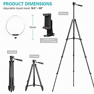 Sensyne 12'' Ring Light with 50'' Extendable Tripod Stand, LED Circle Lights with Phone Holder for Live Stream/Makeup/YouTube Video/TikTok, Compatible with All Phones
