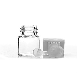Enslz Oil Bottles for Essential Oils 50 Pcs 1 ml (1/4 Dram) Transparent Glass Vials Bottles, with Orifice Reducers and White Caps, 0.5ml 2 pcs Pipettes Droppers for Essential Oils Aromatherapy with