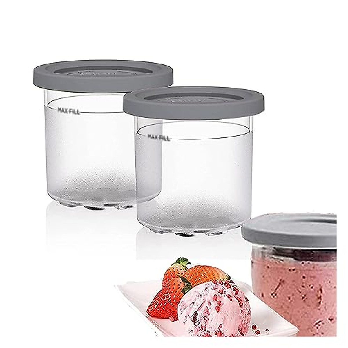 EVANEM 2/4/6PCS Creami Containers, for Ninja Pints with Lids,16 OZ Pint Storage Containers Airtight and Leaf-Proof Compatible with NC299AMZ,NC300s Series Ice Cream Makers,Gray-2PCS