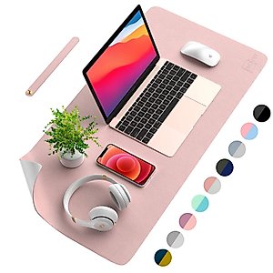 AFRITEE Desk Pad Protector Mat - Dual Side PU Leather Desk Mat Large Mouse Pad Waterproof Desk Organizers Office Home Table Decor Gaming Writing Mat Smooth (Rose Pink/Silver, 31.5" x 15.7")