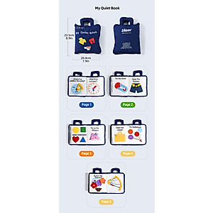 Jollybaby Quiet Book Montessori Toys, Toddlers Travel Toy, Preschool Learning Activities Early Educational Toy, 10 Sensory Activities Busy Book for Boys & Girls with Zipper(Blue)