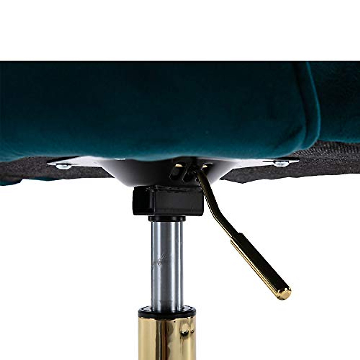 Guyou Pink Velvet Gold Desk Chair with Wheels Armless Upholstered Vanity Chair, Rolling Swivel Small Task Chair Home Desk Chair for Home Office Studio (Peacock Blue)