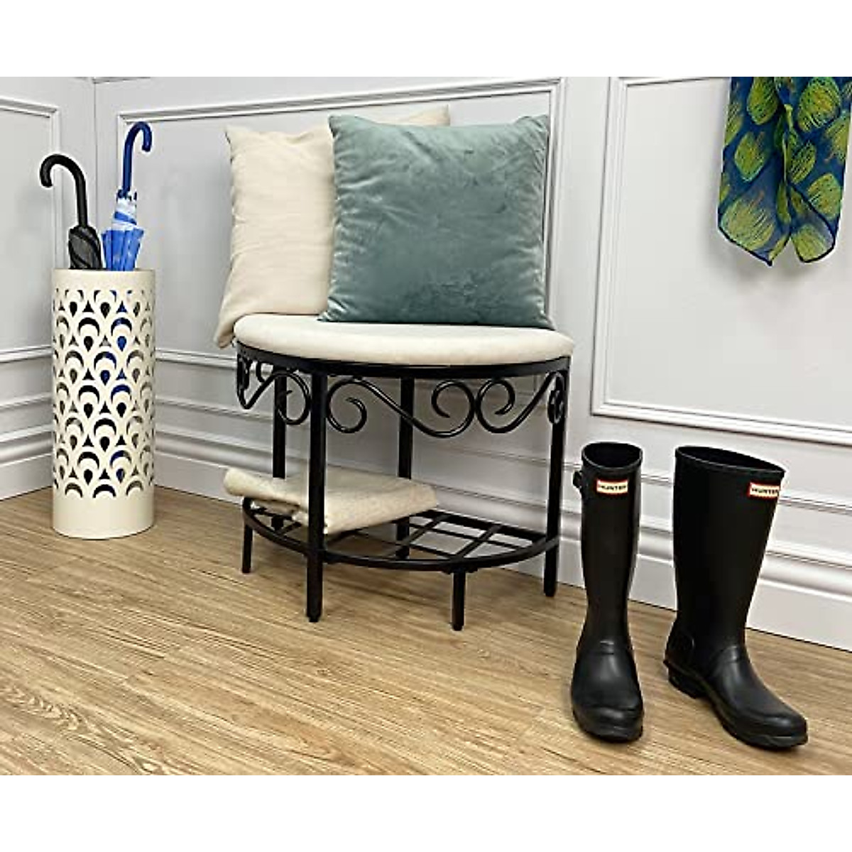 Mango Steam Half Moon Shoe Bench - Vanity Seat/Dressing Stool/Makeup Chair - White