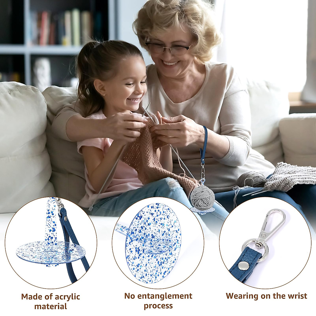 KTZCTPCA 4Pcs Wrist Yarn Holder, Wooden Yarn Holder with Wrist Strap, Detachable String Dispenser Yarn Ball Minder Crochet Wrist Holder Crochet Yarn Spinner for Knitting Crocheting Lover