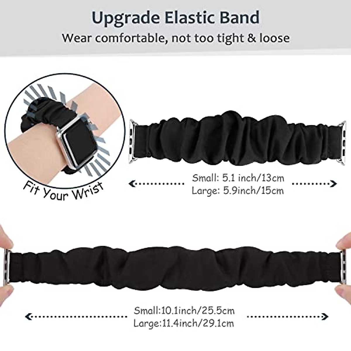 JIELIELE Compatible with Scrunchie Apple Watch Band 38mm 40mm 41mm 42mm 44mm 45mm for Women,Cute Wristbands Straps Elastic Scrunchy Band for iWatch Series 8 7 6 5 4 3 2 1 Ultra SE (S-38/40 SET-BG)