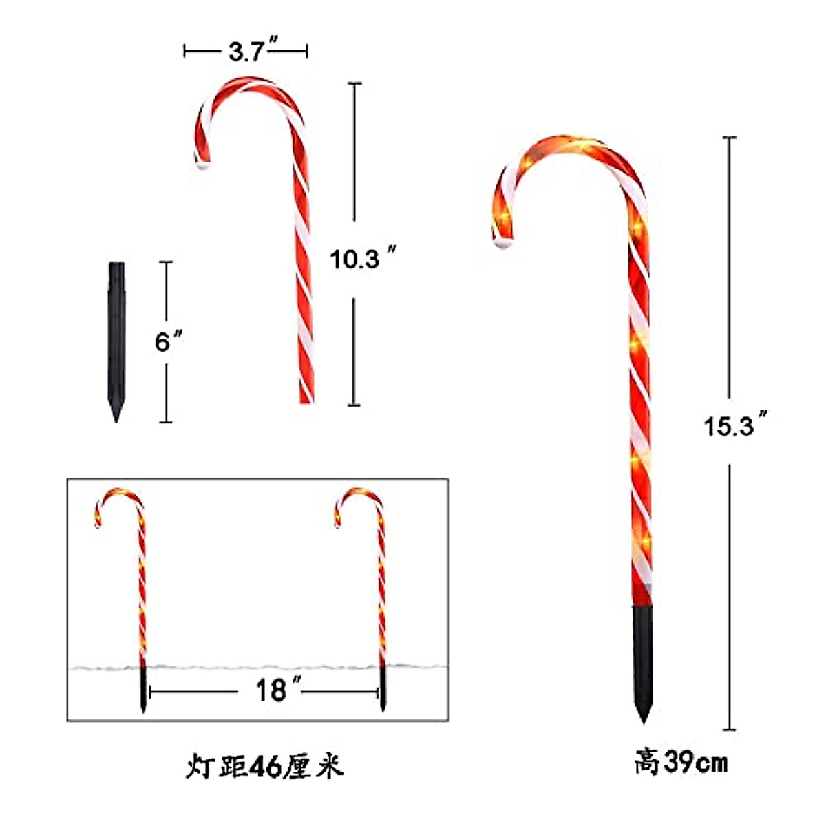 Christmas Candy Cane Lights,Solar Christmas Light， Christmas Candy Cane Pathway Lights， Christmas Decoration for Home Garden， New Year Xmas Lawn Lights，4pcs