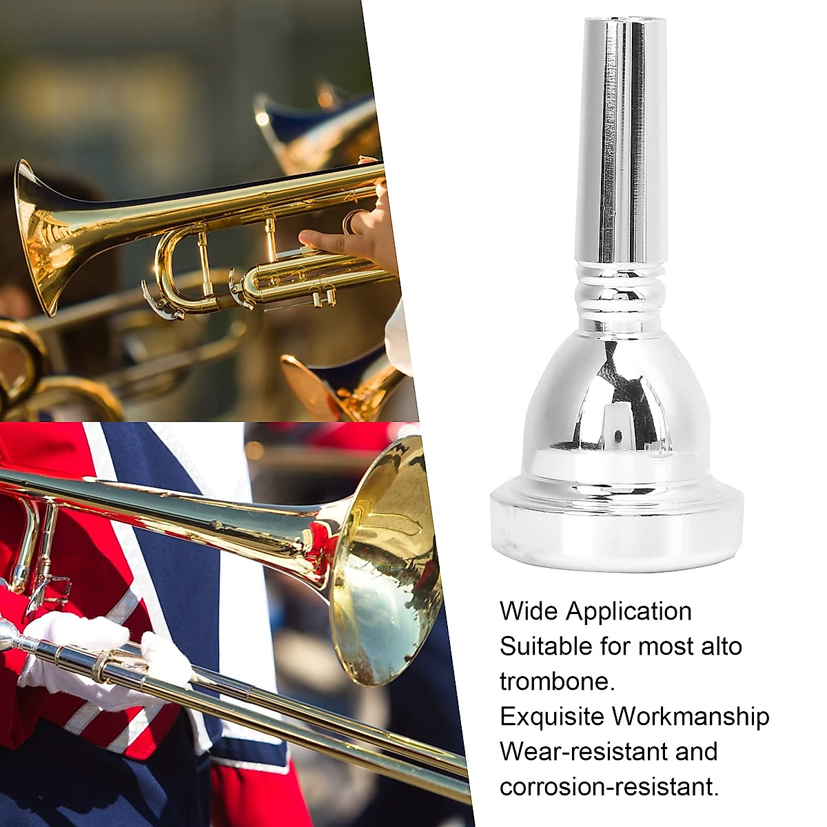 Trombone Mouthpiece, Brass Material 5G Trombone Mouthpiece Trumpet Mouthpiece for Tenor Trombones(Silver 12.7mm)