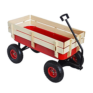 TRIPLE TREE Collapsible Folding Wagon, Push Pull Foldable Beach Wagon Cart with All-Terrain Wheels, Heavy Duty Utility Grocery Wagon for Outdoor Camping Garden Sport Shopping,Red+White