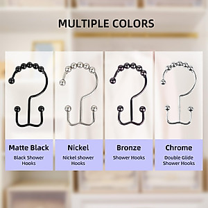 Shigat Shower Curtain Hooks for Curtain Rod, Shower Curtain Rings, Rust-Proof Metal Double Glide Shower Curtain Hooks for Bathroom Shower Curtain Rods, Set of 12 Shower Curtain Hooks (Black)