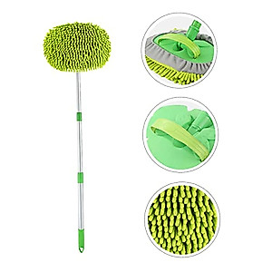 KALLORY Telescopic Car Wash Mop Cleaning Mops Floor Cleaner Mop Floor Mops Home Telescopic Mop Chenille Cleaning Mop Retractable Mop Handle Green Household Aluminum Alloy Sponge Mop