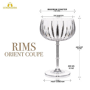 LEMONSODA Rims Orient-Coupe Cocktail Glasses - Quality Crystal Glass - Lead-free, Crystal Clear, Elegant Design, Luxury Cocktail Glass - Extra Durable - Set of 2 (Coupe)