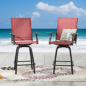 Festival Depot 2pcs Patio Dining Set Bar Height Stools Swivel Chairs with Armrest All Weather Metal Outdoor Furniture for Bistro Yard (Red)