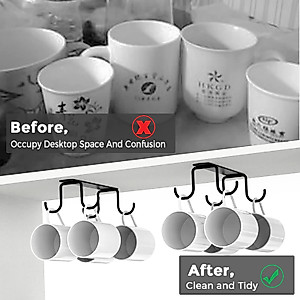 2PCS Mug Hooks Under Cabinet,Coffee Cups Holder with 8 Mug Hooks,Metal Mugs Hooks Under Shelf for Mugs,Coffee Cups and Kitchen Utensils(Black)