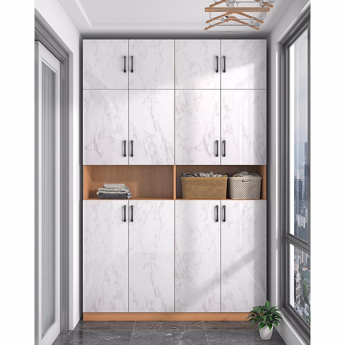 Docoper Marble Wallpaper White Peel and Stick Wallpaper Self Adhesive Removable 15.7”x78.7” Granite Contact Paper for Countertops Waterproof Drawer Liner Countertops Cabinet Bedroom Renter Friendly