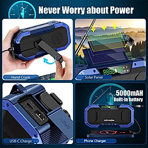 Emergency Weather Radios Hand Crank Solar Bluetooth Speaker,Portable AM FM NOAA Radio 5000mAh Battery Powered Waterproof Wind Up Storm Radio Flashlight Phone Charger,Reading Light,SOS for Survival