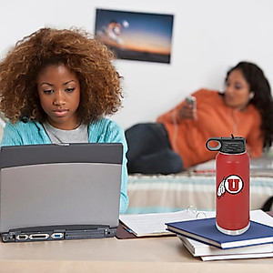 Game Day Outfitters Utah 32oz Stainless Steel Double Walled Red Beverage Bottle with Flip Straw Spout - College Gear for Playoff Season – For Office, Home or Auto – Show your Utes Pride