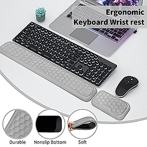 Giecy Keyboard Wrist Rest,Keyboard Pad Upgrade Enlarge Gel Memory Foam Set Keyboard Rest Cushion Support for Office, Computer Laptop Comfortable Lightweight for Easy Typing Pain Relief, Grey