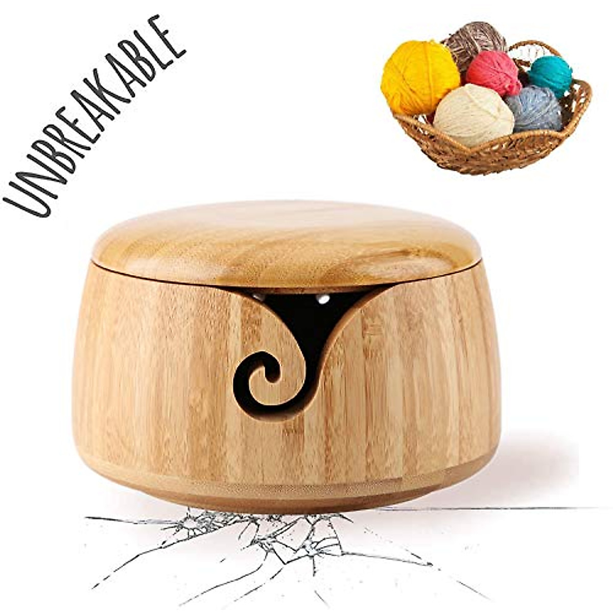 Bamboo Yarn Bowl, Large Yarn Bowls Yarn Holder for Knitting&Crochet, Yarn Storage Bowl with Removable Lid, Perfect Christmas Gifts for Moms and Grandmothers