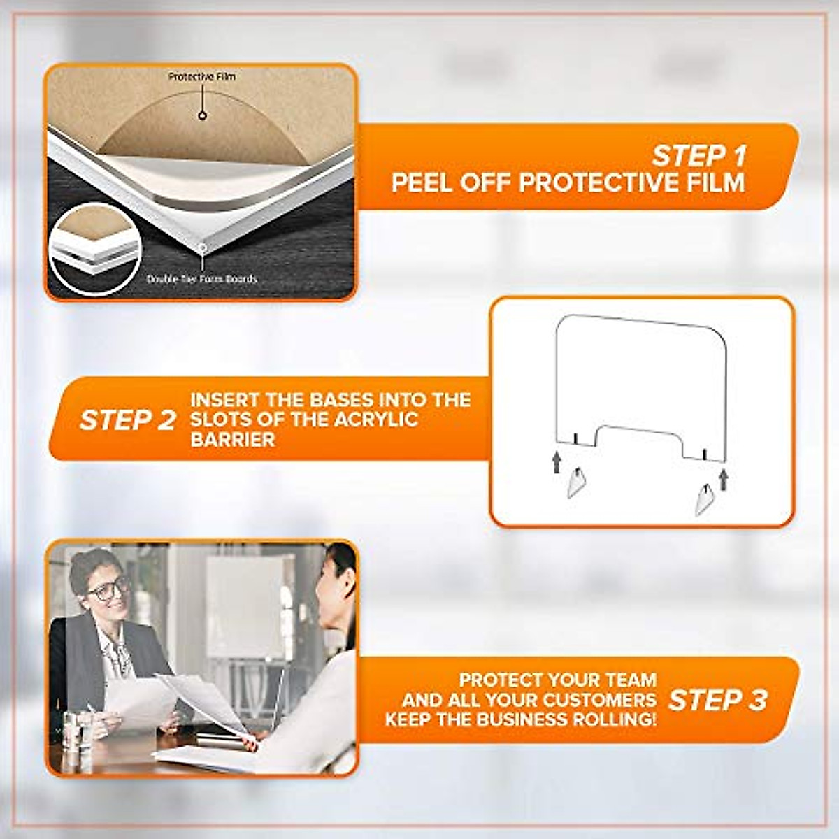 Clear Acrylic Plexiglass Sneeze Guard 36"W x 24"H - Protective Plastic Window Barrier Screen and Shield - Freestanding Portable Germ Protection Shields for Office Desk, Counter, Table and Nail Salon