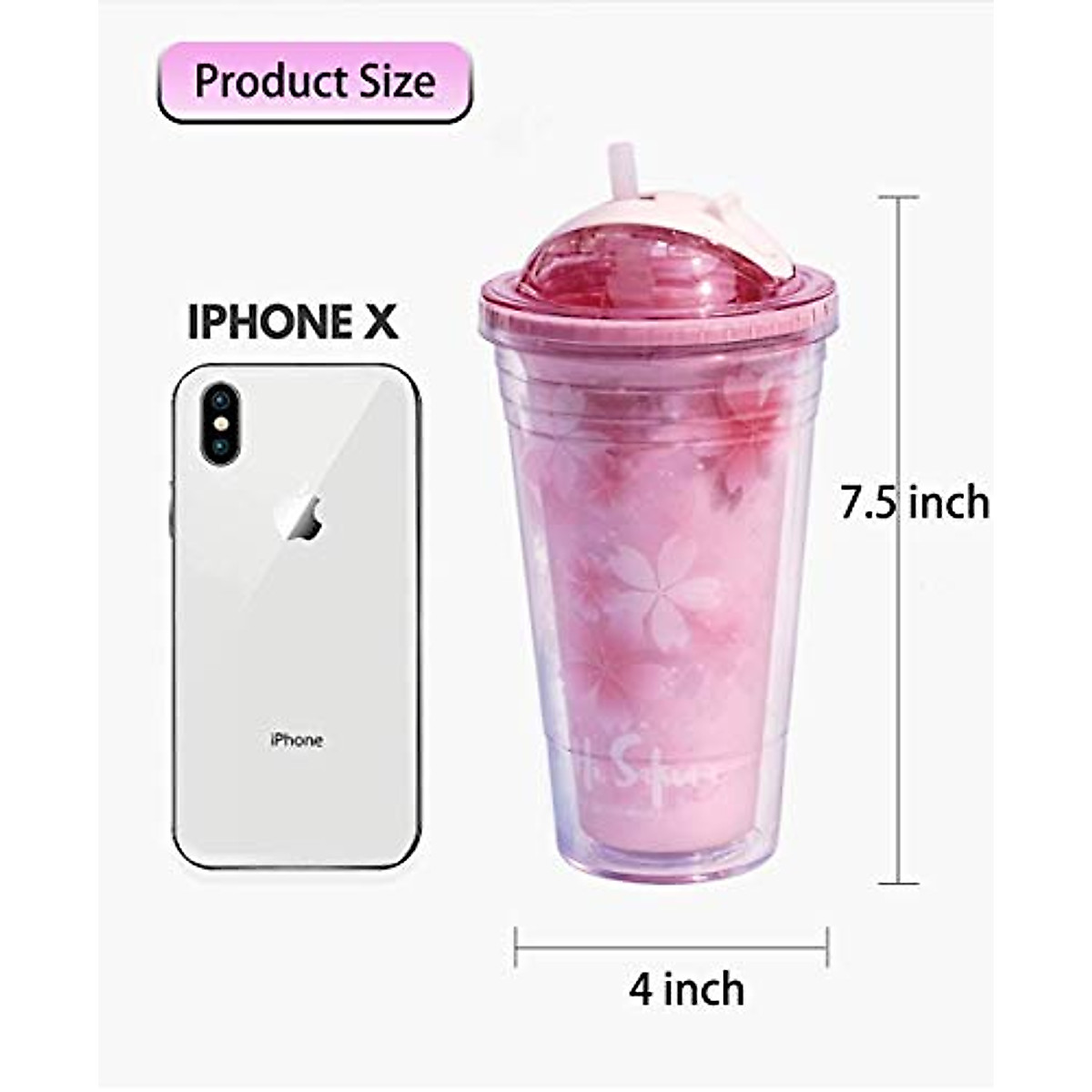 PMCDS2G Insulated Tumbler with Lid and Straw Double Wall Reusable Leakproof 16oz Travel Tumbler Cup Water Bottle BPA Free - Pink
