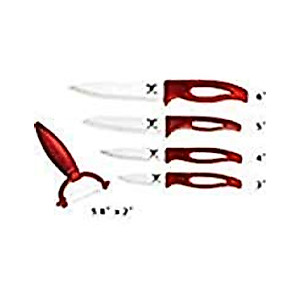 Moss & Stone Kitchen Cutlery White Ceramic Knife Set, Ceramic Knife Set and Fruit Peeler, Rust Proof & Stain Resistant, Kitchen Cooking Knife Set, 5 Pieces Red Knives