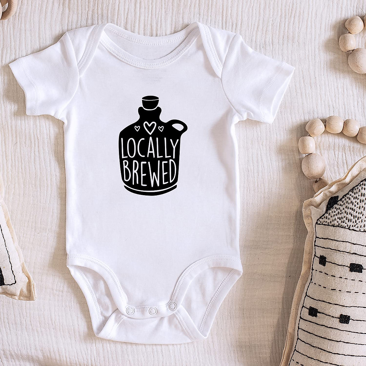 Printique Organic GOTS Certified Baby Onesie Unisex Bodysuit 0-18 months - Locally Brewed | Funny Quote Sarcastic Gift (Locally Brewed, 0-3 Months)
