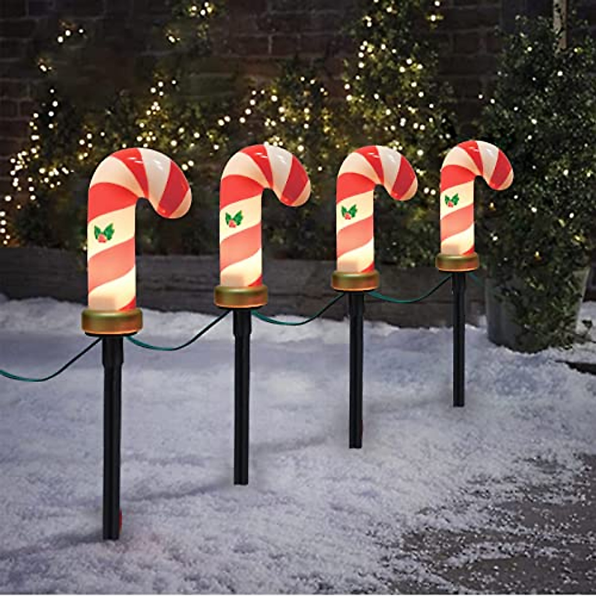 Christmas Candy Cane Pathway Lights, 7Ft C7 Christmas Pathway Lights Outdoor with 4 Candy Cane and Stakes, Pathway Markers Lights for Outdoor Walkway Christmas Driveway Lawn Garden Holiday Decor