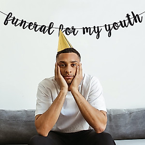 Funeral For My Youth Banner, Death To My 20s Banner, Funeral Bday Banner, 30th Birthday Decorations (Black Glitter)