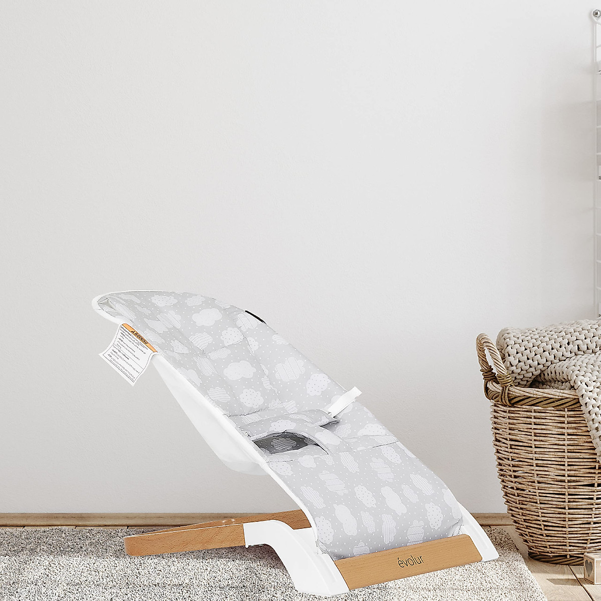 Evolur Koko Portable Infant Bouncer in Grey, Breathable Fabric, Removable Seat Cover, Easy to Clean Baby Bouncer