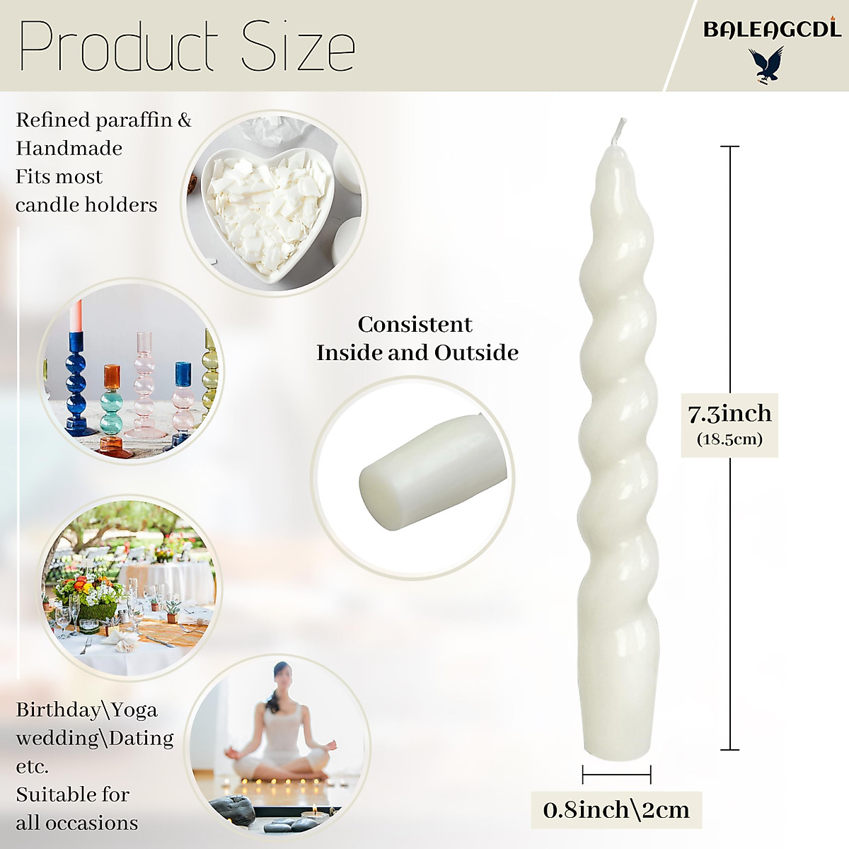 Spiral Taper Candle Milk White Unscented Twisted Candlesticks 7.5 Inch Smokeless Short Candle Stick for Wedding Dinner Decor Creative Gift 2PCS