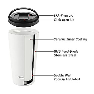 Funkrin Insulated Travel Coffee Mug with Ceramic Coating, Personalized Gifts for Men Women, 16oz Stainless Steel Tumbler with Flip Lid Portable Handle, Double Wall Leak-Proof Thermos Mug