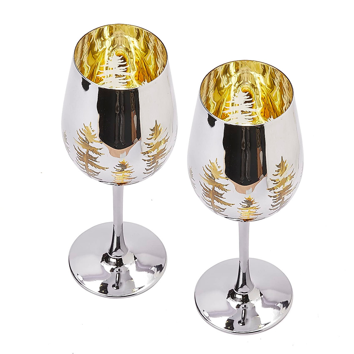 Crystal Winter Tree Wine & Water Glasses - Set of 2 - Gold Themed Vibrant Etched Winter Snow Wonderland Frosted Glass, Perfect for Themed Parties, Gifts for Him & Her Trees Décor
