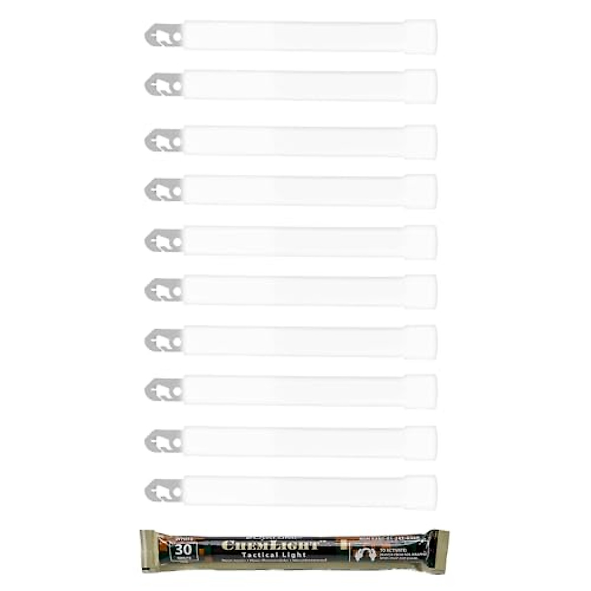 Cyalume - 9-03680 ChemLight Military Grade Chemical Light Sticks – 30 Minute Duration Light Sticks Provide Intense Light, Ideal as Emergency or Safety Lights and Much More, Standard Issue for U.S. Military Personnel – White, 6” Long (Pack of 10)