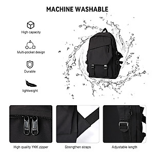 School Backpack Waterproof Black Bookbag College High School Bags For Boys Girls Lightweight Travel Rucksack Casual Daypack Laptop Backpacks For Men Women