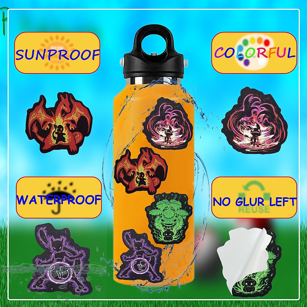 106 Pcs Anime Stickers for Water Bottles Cool Cartoon Waterproof Stickers Aesthetic Vinyl Kawaii Stickers for Laptop Phone Skateboards Guitar, Gifts for Kids Teens Birthday Party (106-2 PKM)