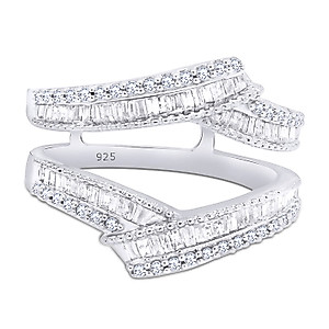AFFY Baguette Shape Cubic Zirconia Enhancer Wrap Guard Ring in 14K White Gold Over Sterling Silver (7.5)