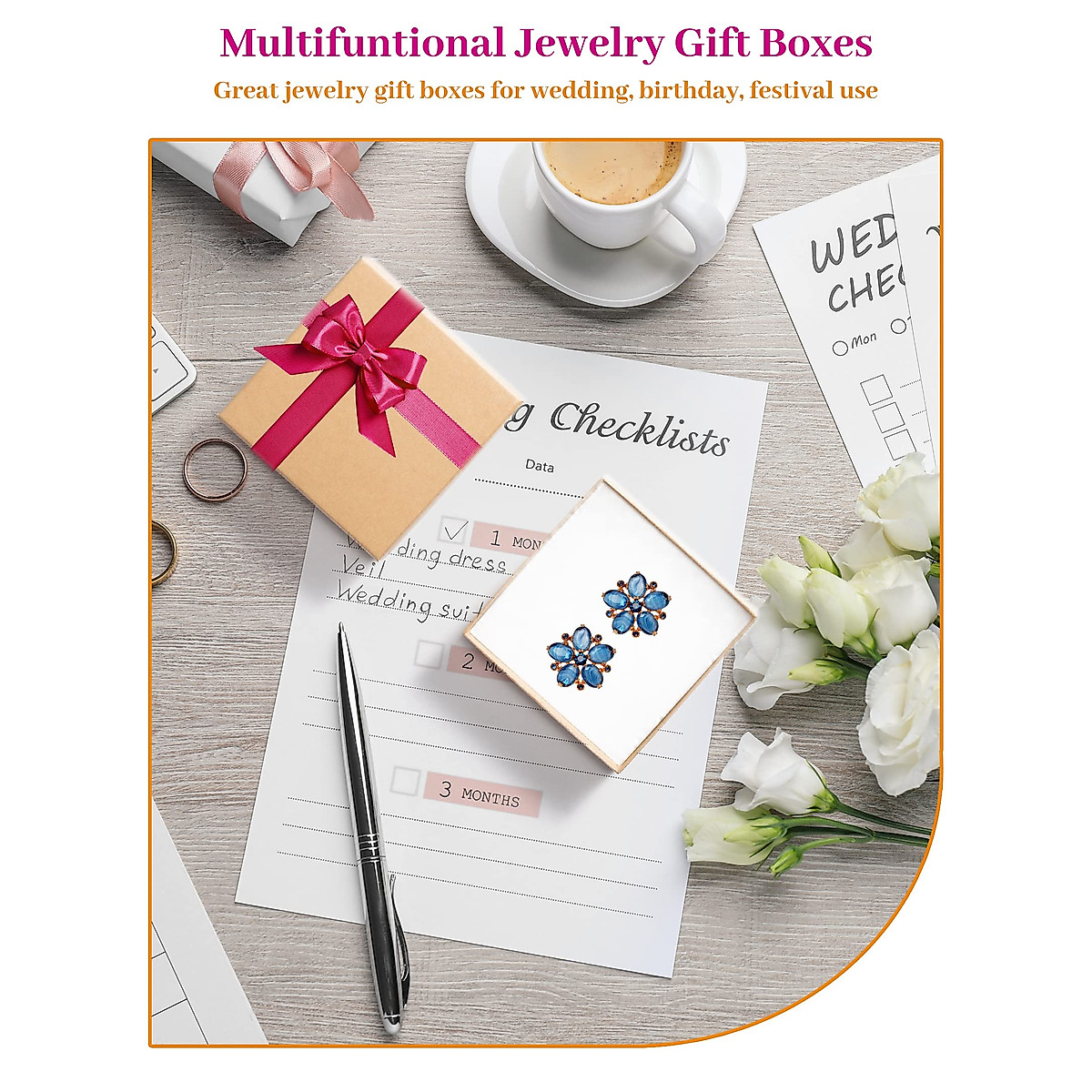 MESHA Cardboard Jewelry Gift Boxes For Shipping, Small Gift Box wtih Lids For Necklace Ring Bracelet Earring with Cotton Filled and Lids,Jewelry Box Bulk Brown 3.5x3.5x1 Inch 20 Pieces