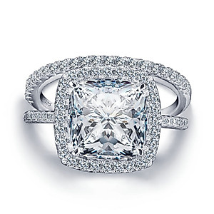 TIVANI Women's 2PCS Pretty 18K White Gold Plated Princess Cut CZ Bridal Engagement Wedding Band Set Best Anniversary Promise Rings for Her Eternity Love Collection Jewelry Heart Arrow Rings (6)