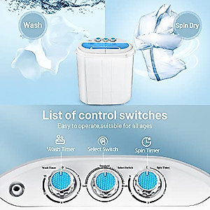Qzexun 2 in 1 Laundry Washer and Spin Dryer Combo Electric Portable Washing Machine, Blue