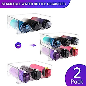 Stackable Water Bottle Organizer for Cabinet, Pantry, Freezer - Plastic Free-Standing Water Bottle and Wine Rack Storage Organizer for Kitchen Countertops, Fridge - Holds 3 Bottles Each (4 Pack)