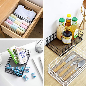 Hizibesty Black Metal Wire Cabinet Organizer Storage Organizer Bin Basket Tray - for Kitchen Pantry Pantry Fridge, Closets, Garage Laundry Bathroom 9.45"X6.10"x2.17”
