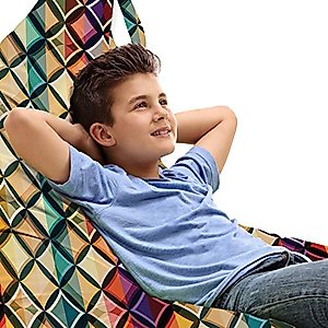 Lunarable Abstract Lounger Chair Bag, Digital Grid Pattern Contemporary Style Mosaic Diagonal Geometric Illustration, High Capacity Storage with Handle Container, Lounger Size, Multicolor