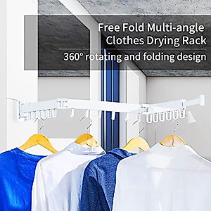 Wixann Clothes Drying Rack Wall Mount, Retractable Clothes Hanger with 18 Movable Hooks, Foldable Clothes Rack for Balcony, Laundry, Bathroom, Patio(White)