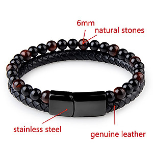 Krisuary Humanic+ Trio MAXHematie Beaded Bracelets, Humanic+ MAXHematie Beaded Bracelets, Natural Agate Stone Leather Beaded Bracelet, Slimming Weight Loss Anti-Fatigue Healing Bracelet (4-D)