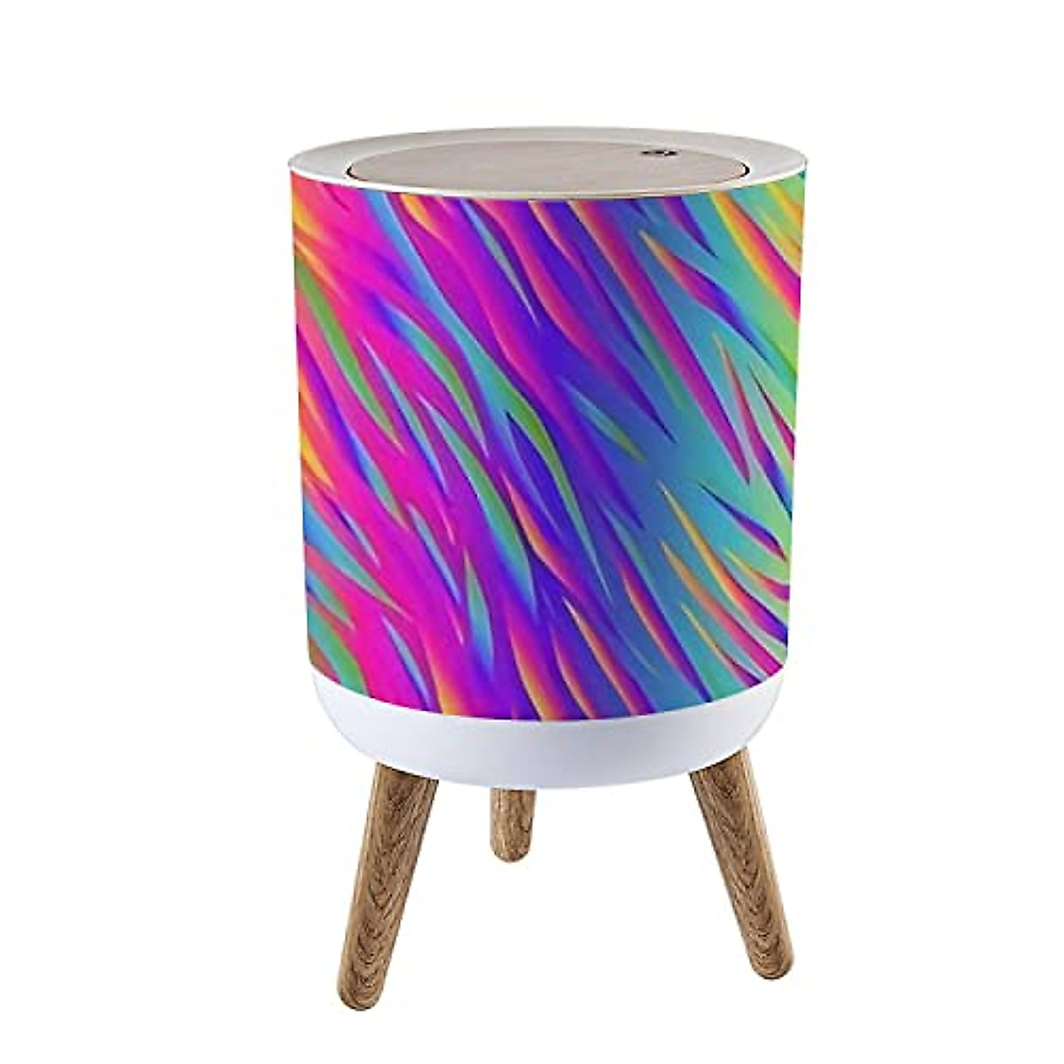 Small Trash Can with Lid Zebra Rainbow Abstract Seamless Colorful Stripes Repeating Printing Garbage Bin Wood Waste Bin Press Cover Round Wastebasket for Bathroom Bedroom Diaper Office Kitchen