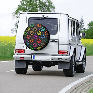 Dog Paw Print Spare Tire Cover Universal Fit for Jeep Trailer Rv SUV Truck Camper Weatherproof Dust-Proof Tire Cover Protector 17" Auto Accessories