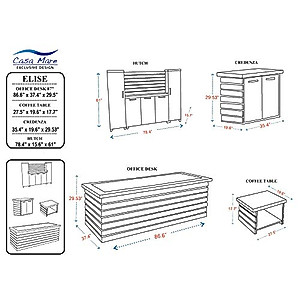Casa Mare 87" Wood Office Furniture Set of 4pcs | Executive Desk w/Leather Pad | Large Storage Cabinet w/Chrome Handles & Legs | Modern File Cabinet | Coffee Table | Sturdy Farmhouse Home Workstation