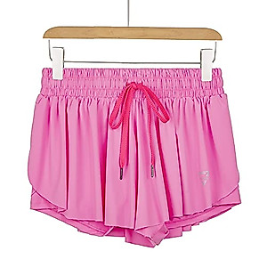 2 in 1 Flowy Workout Shorts Womens Gym Yoga Athletic Running Hiking Clothes Trendy Butterfly Spandex Comfy Lounge Sweat Skirt Summer(S, Hot Pink)