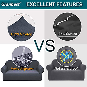 Granbest Premium Water Repellent Sofa Cover High Stretch Couch Slipcover Super Soft Fabric Couch Cover (Gray, Large)