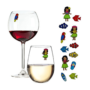 Simply Charmed Hawaiian Beach Magnet Wine Glass Charms - Set of 12 Drink Markers for Stemmed or Stemless Glasses